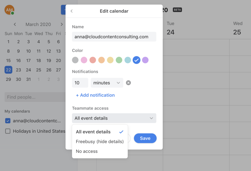Manage shared and teammate calendar access for Front Calendar