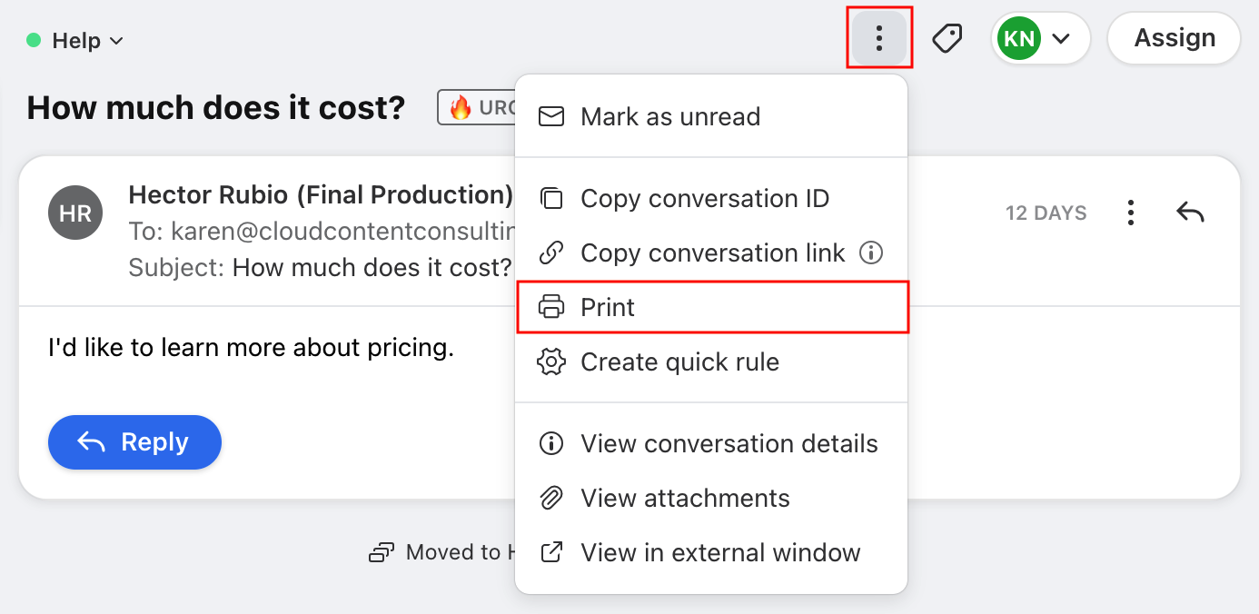 How to print an email or save as PDF