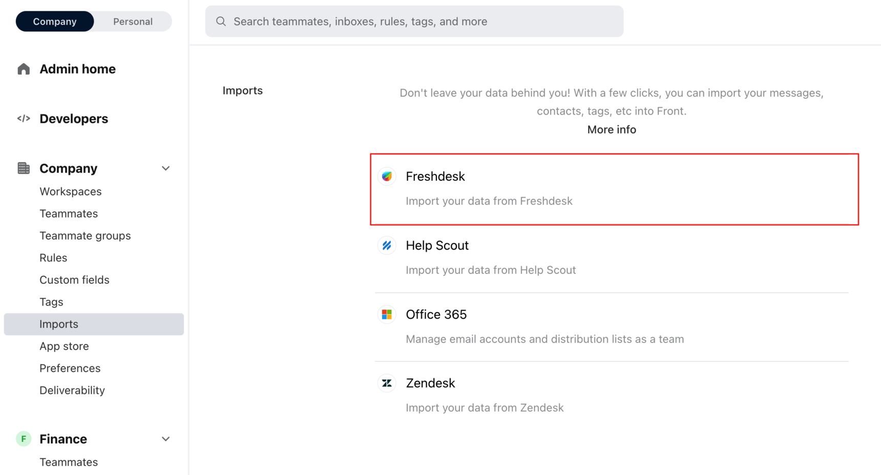 Import your Freshdesk history into Front