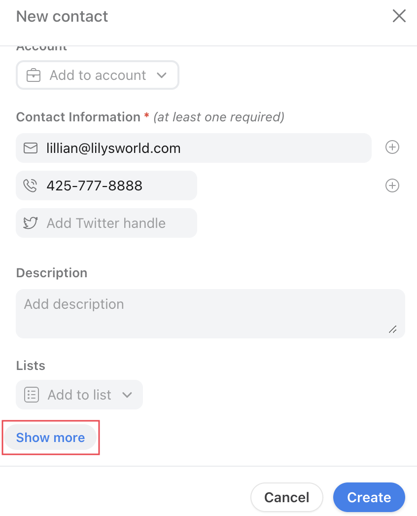 Custom contact fields
