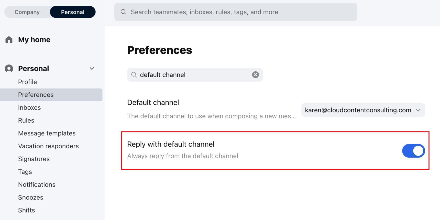 How to set a default channel