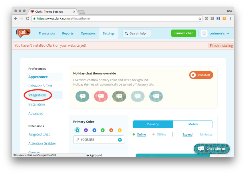 How to connect to the Olark integration