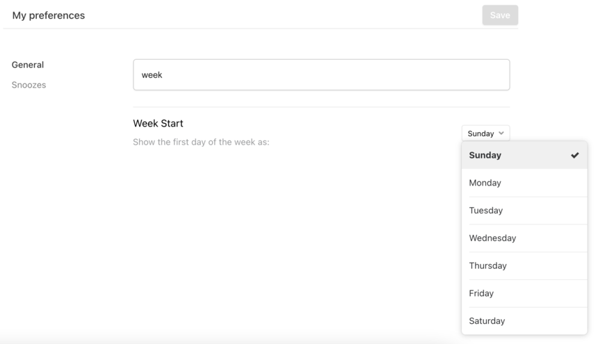 Change the week start setting for Front Calendar