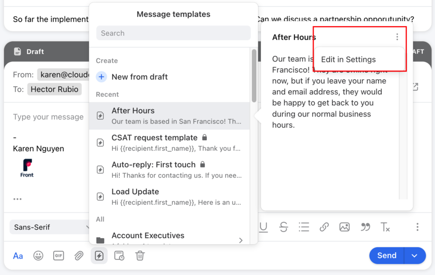 How to edit a message template
