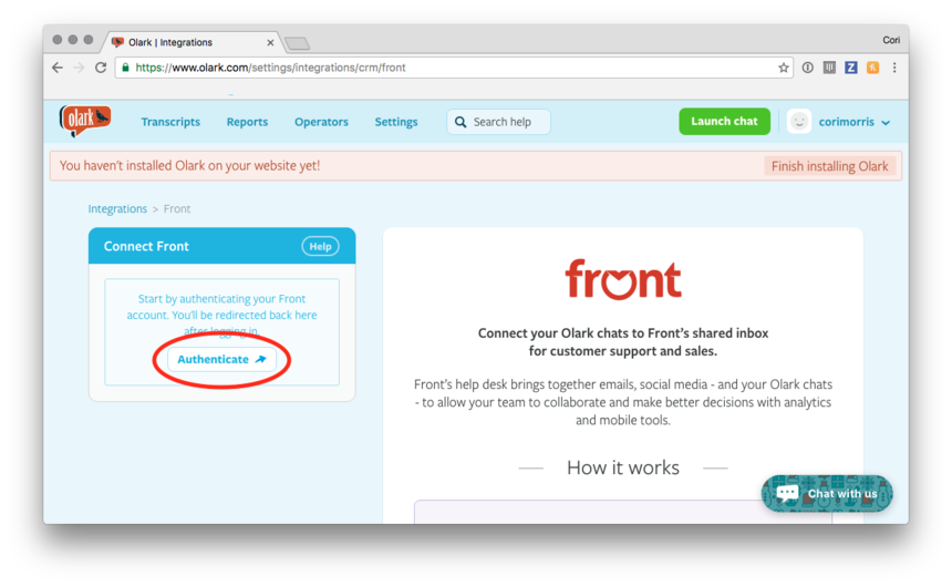 How to connect to the Olark integration