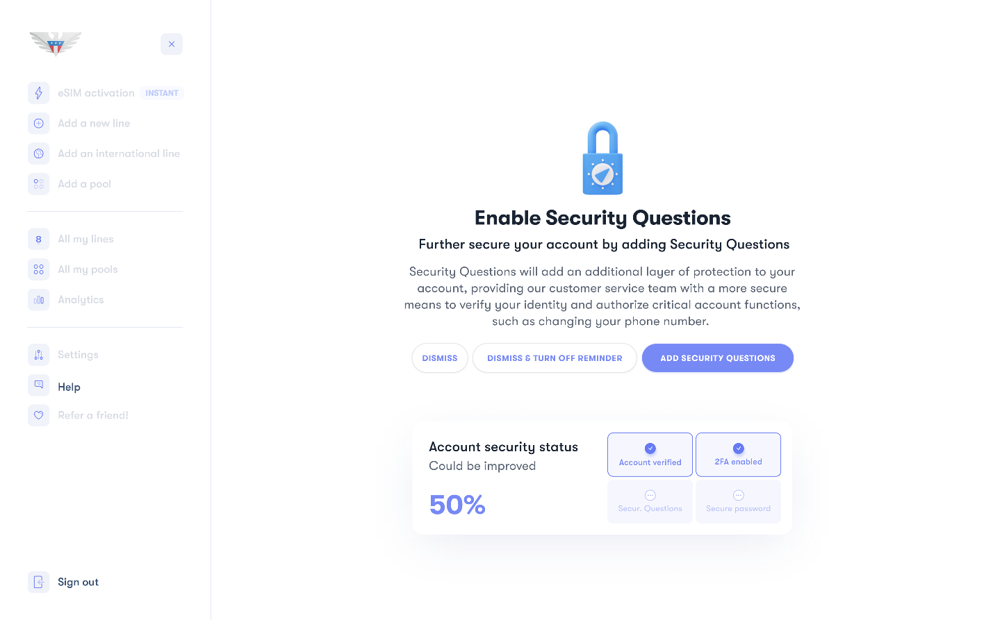 How do I set up Security Questions for my US Mobile Account?